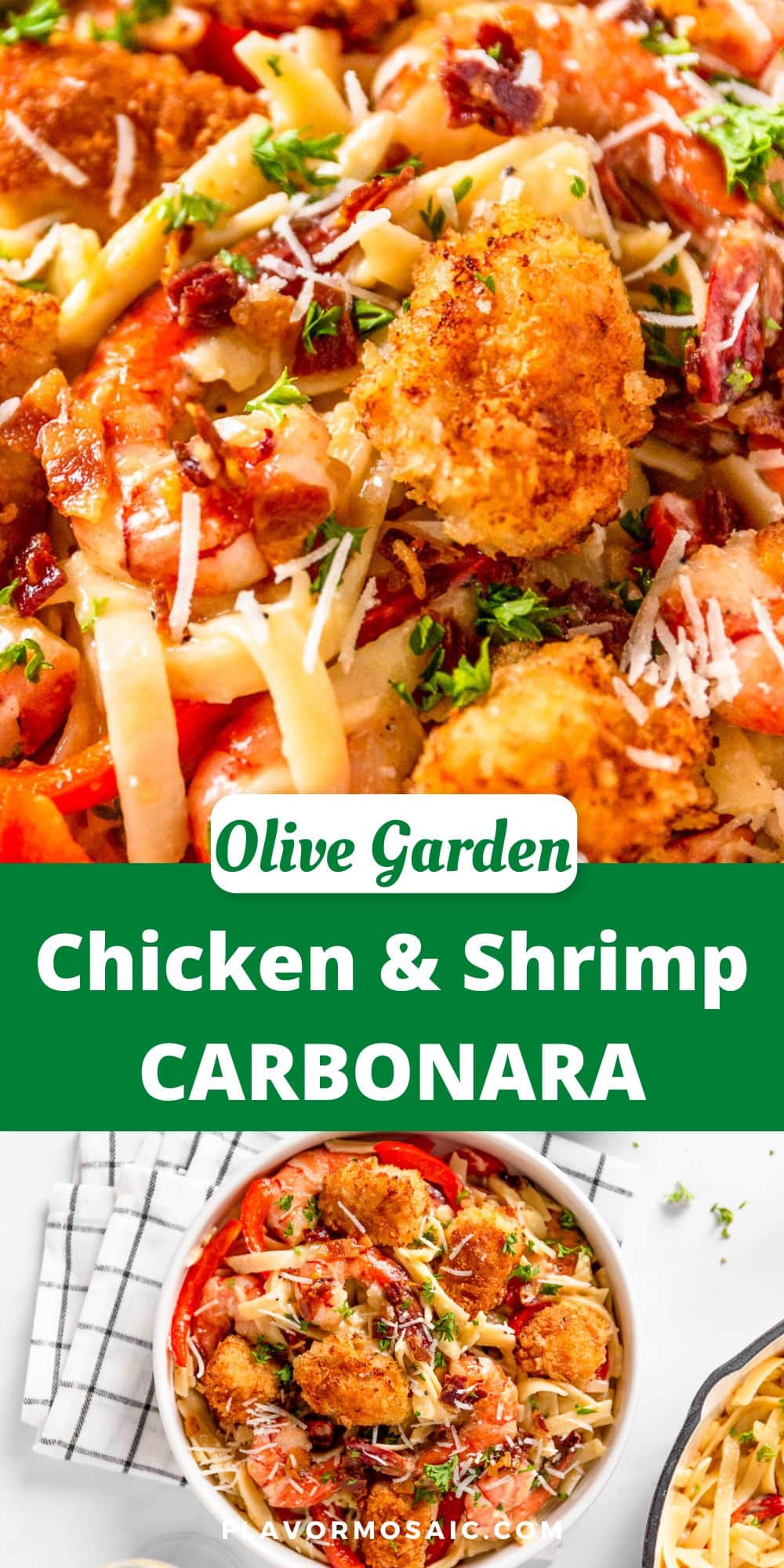 Chicken and Shrimp Carbonara (Copycat Olive Garden Recipe) - Flavor Mosaic
