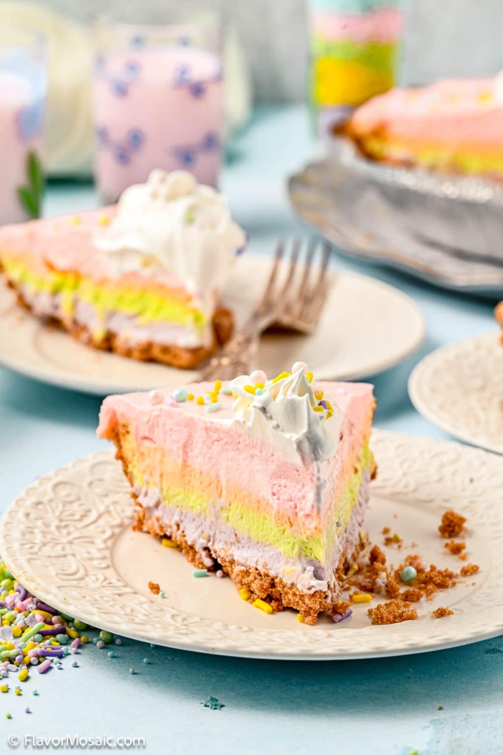 Rainbow No Bake Cream Cheese Pie - Flavor Mosaic