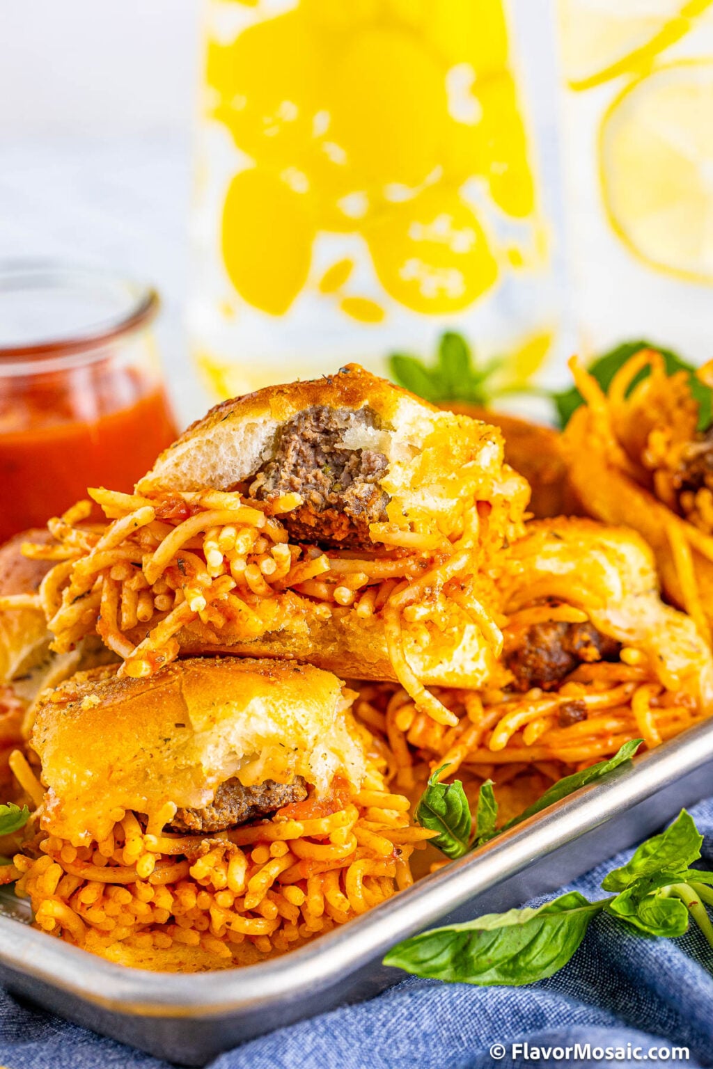 Spaghetti and Meatball Sliders on Hawaiian Rolls - Flavor Mosaic